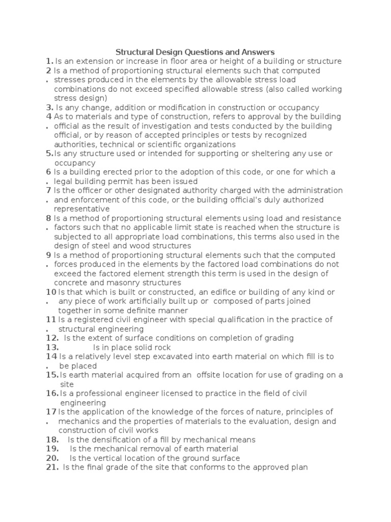 Structural Design Questions and Answers | PDF | Framing (Construction ...