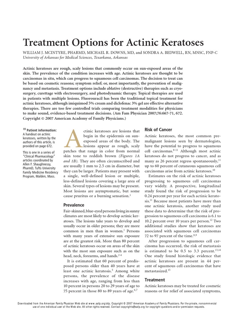 Treatment Options for Actinic Keratoses | Medical Specialties | Health Care