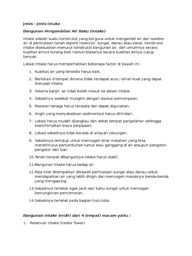 Jenis-Jenis Bangunan Intake Air | PDF