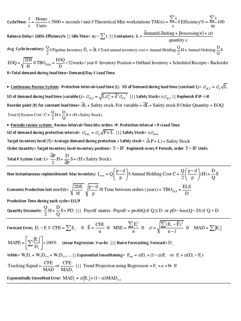 Operations Management Formulas Guide | PDF