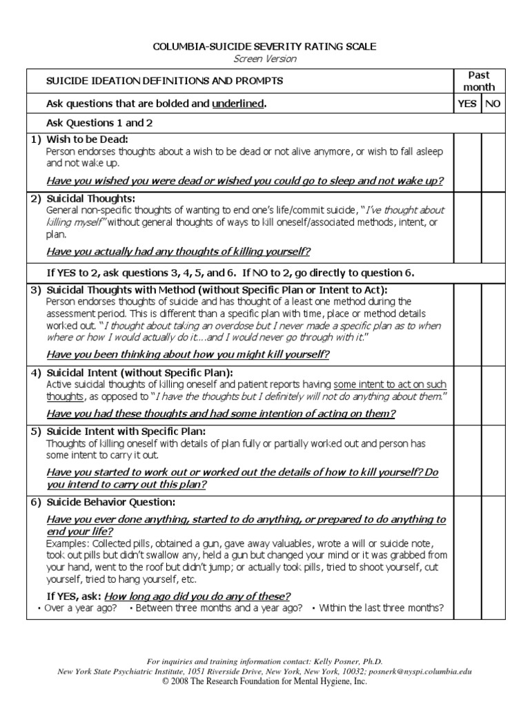 Columbia Suicide Severity Rating Scale | Suicide | Medical Ethics