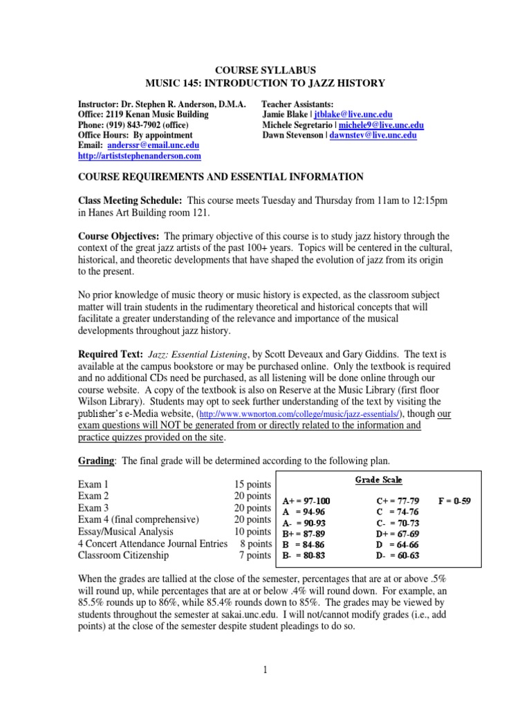 Course Syllabus Music 145: Introduction To Jazz History | PDF ...