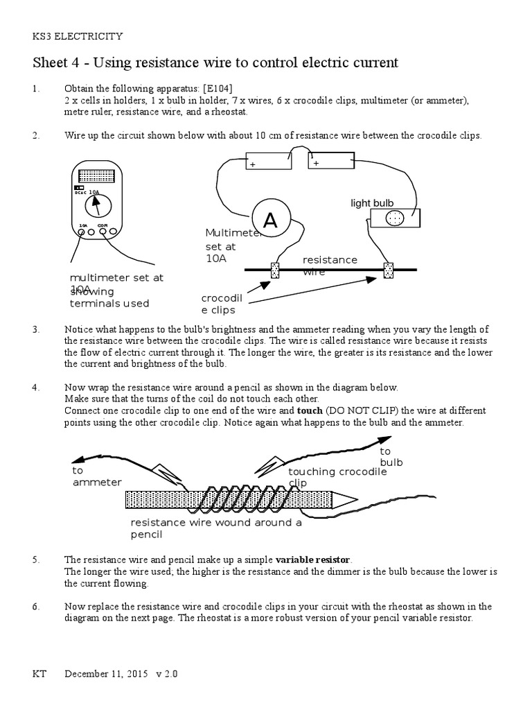 Sheet 4 - Using Resistance Wire To Control Electric Current: 10A COM ...