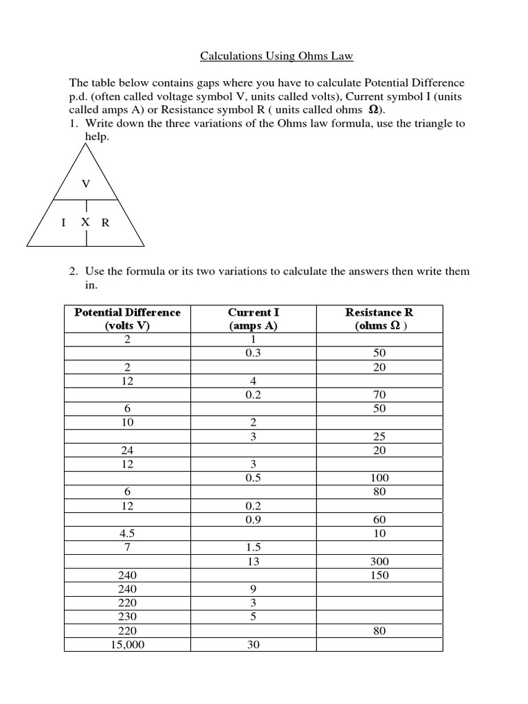 GCSE Calculations Using Ohms Law | PDF