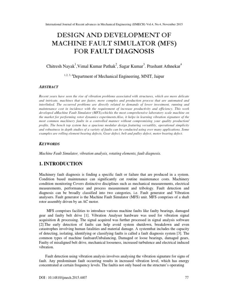 Design and Development of Machine Fault Simulator (MFS) For Fault Diagnosis | PDF | Bearing ...