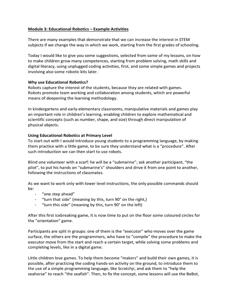 Module 3 Educational Robotics Examples Script | PDF | Robotics | Robot