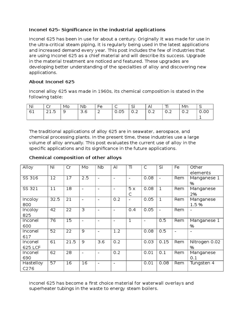 Inconel 625: Key Industrial Applications | PDF | Oil Refinery ...