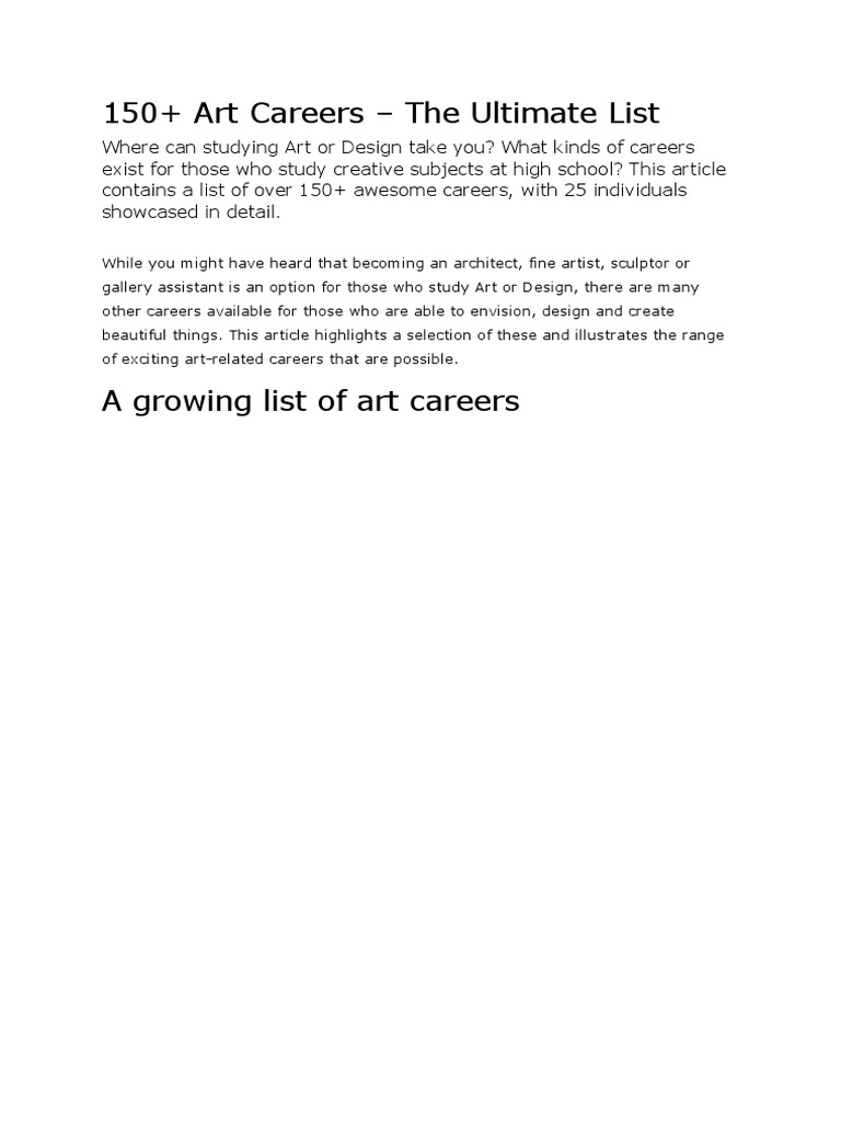 150+ Art Careers - The Ultimate List | PDF | Etsy | Graphic Design