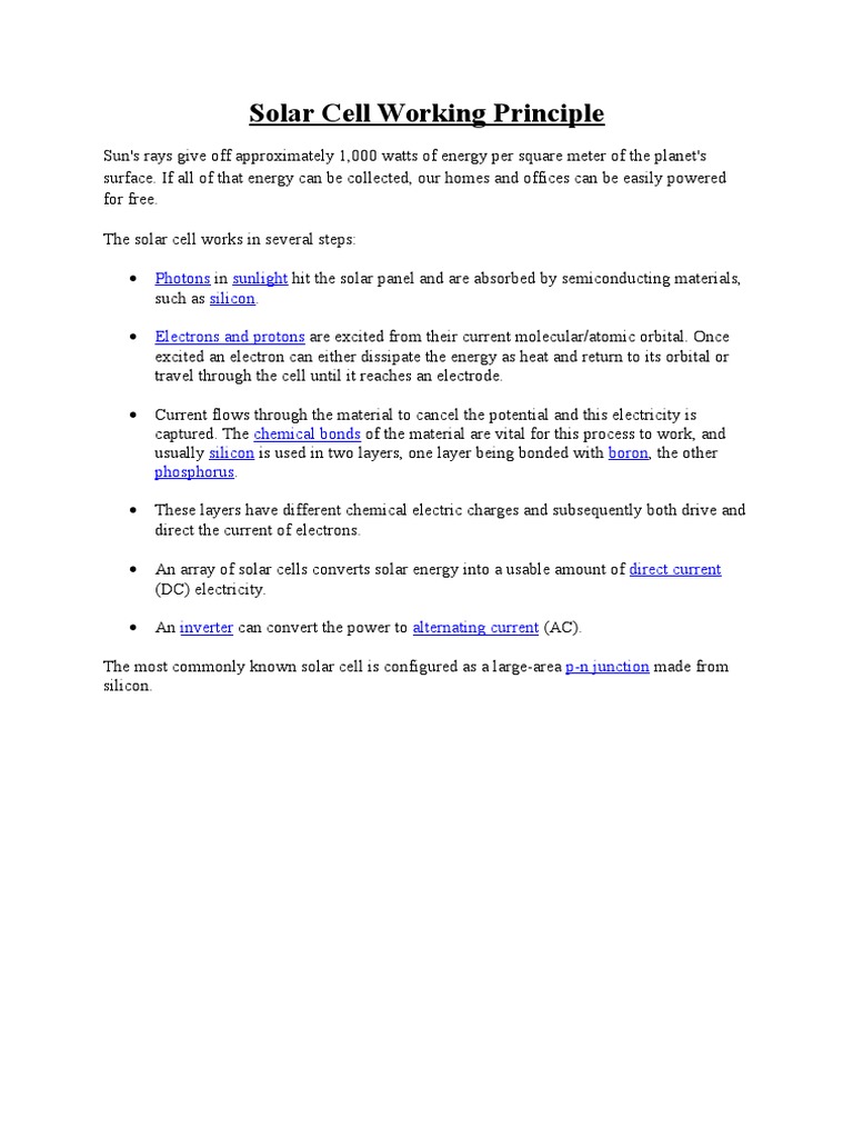 Solar Cell Working Principle | PDF | Solar Cell | Photovoltaics