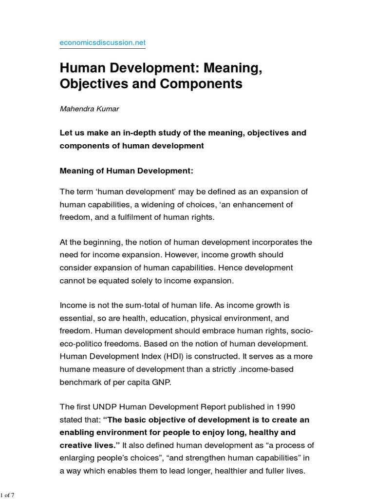 Human Development - Meaning, Objectives and Components | PDF ...