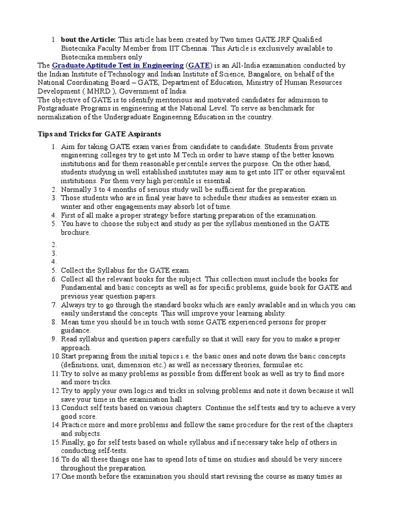Graduate Aptitude Test in Engineering Gate: Tips and Tricks For GATE ...