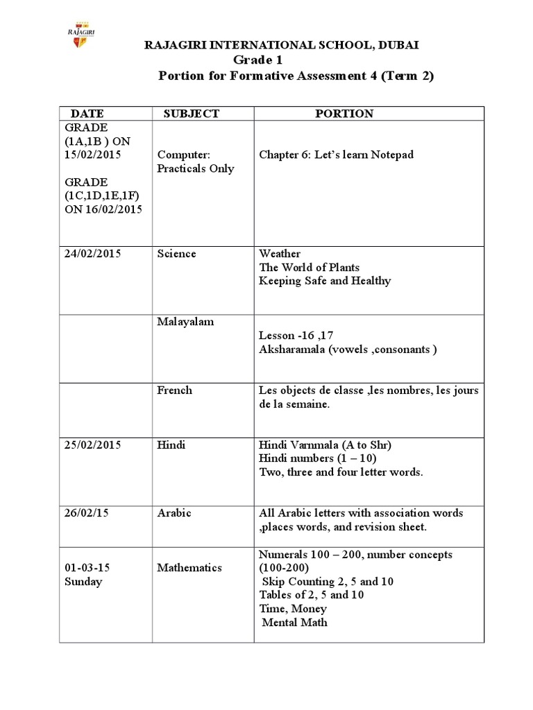 Grade 1 Formative Assessment 4 Details | PDF | Language Arts & Discipline