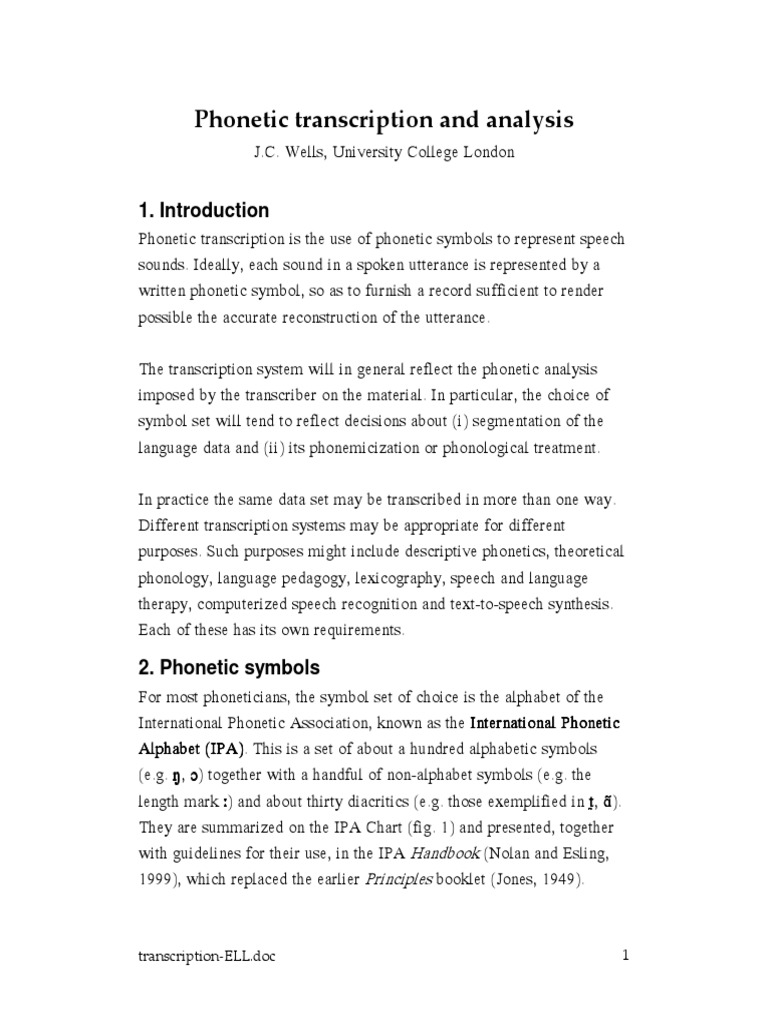 Phonetic Transcription & Analysis | PDF