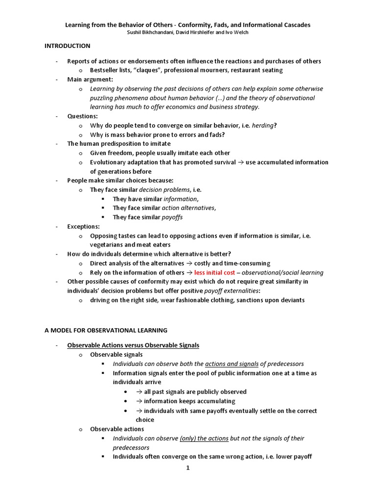 Learning From The Behavior of Others - Conformity, Fads, and ...