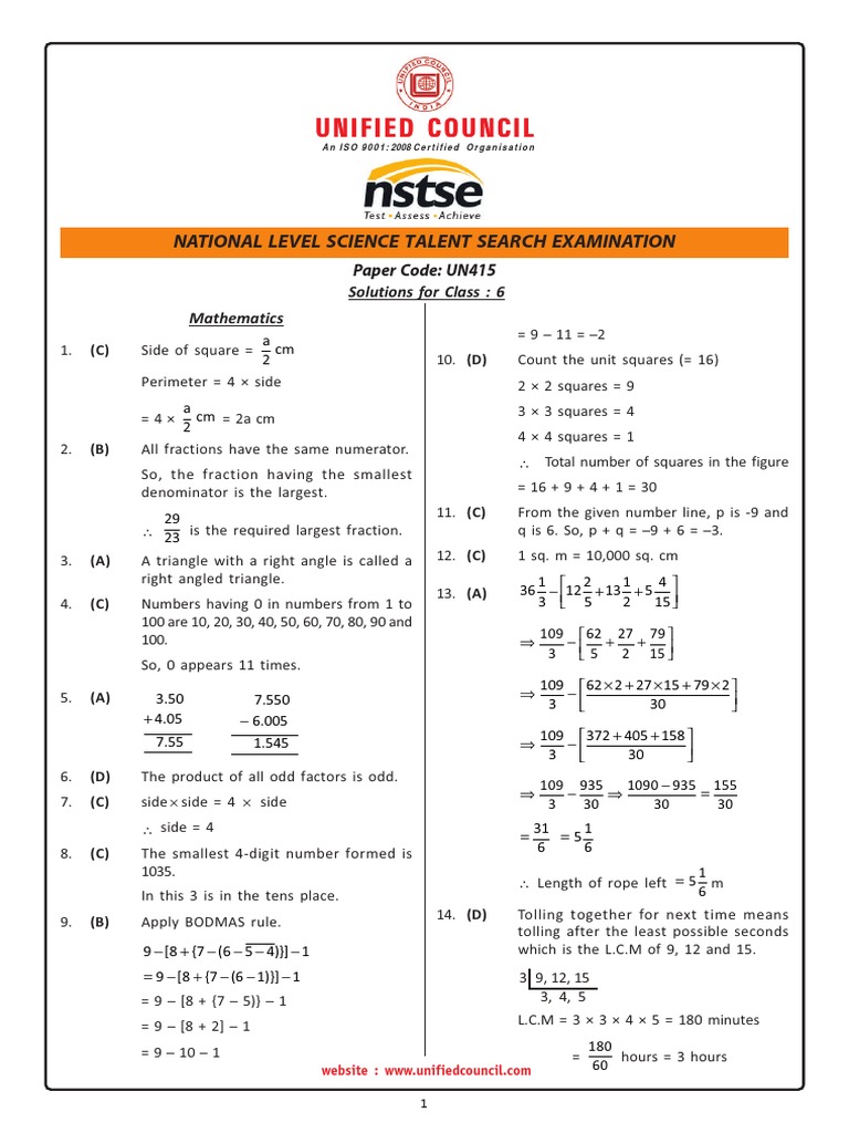 NSTSE Class 6 Solution | PDF | Electrical Conductor | Solid