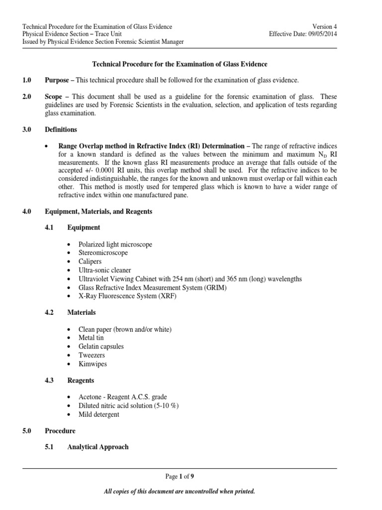 Guidelines for the Forensic Examination and Analysis of Glass Evidence ...