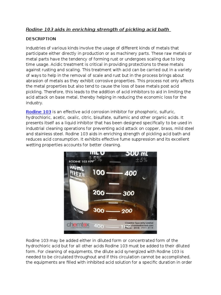 Rodine 103: Acid Inhibitor for Metals | PDF | Home & Garden ...