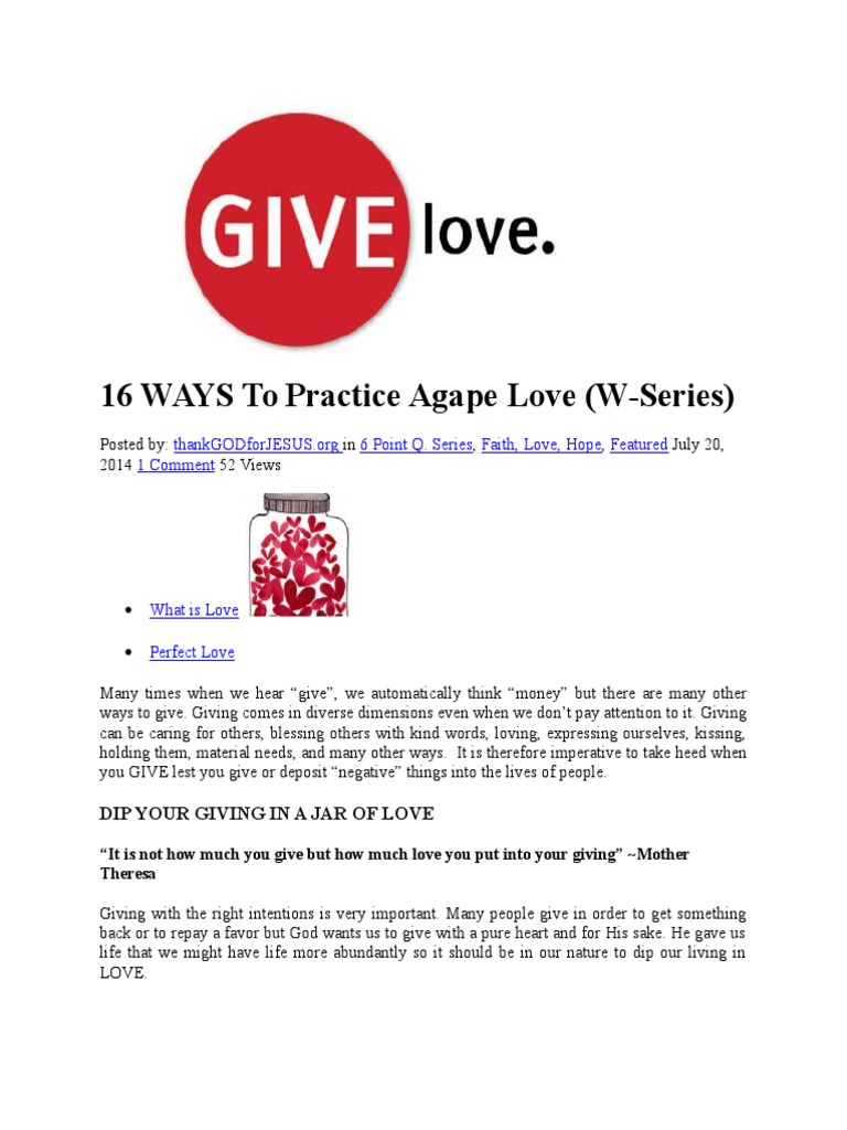 16 Ways to Practice Agape Love | PDF | Love | Prayer