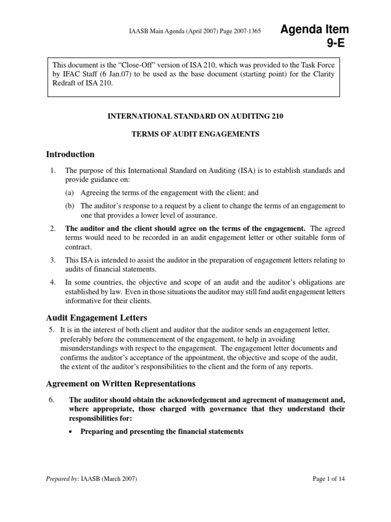 ISA 210 | Financial Audit | Financial Statement