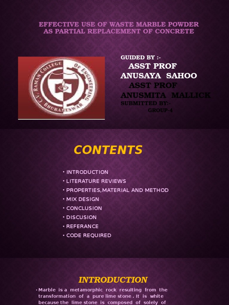 Effective Use of Waste Marble Powder As Partial 1 | PDF | Concrete ...