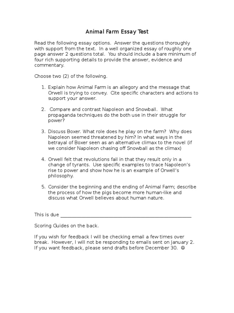Animal Farm Essay Testb | PDF