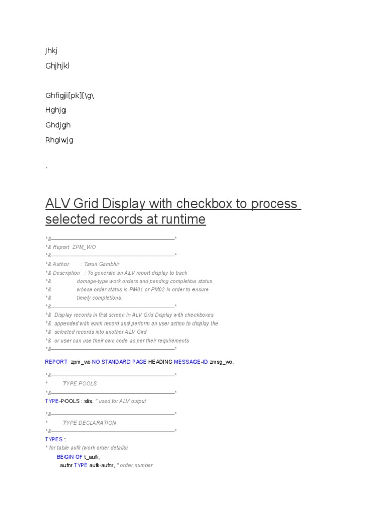 ALV Grid Display With Checkbox To Process Selected Records at Runtime | PDF | Subroutine ...
