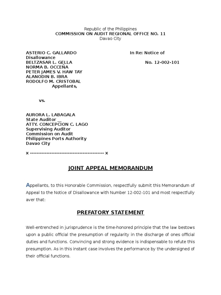 Joint Appeal Memorandum | PDF | Audit | Procurement