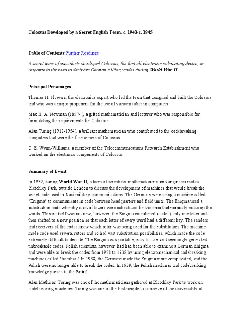 Colossus: The First Electronic Computer | PDF | Alan Turing | Bletchley ...