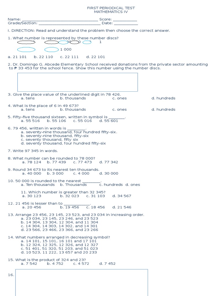 First Periodical Test in Math | PDF | Rice | Teaching Mathematics