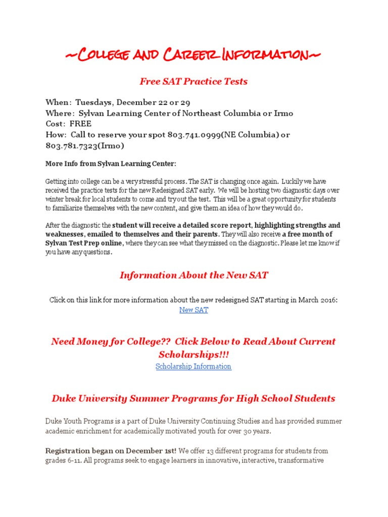 College and Career Information : Free SAT Practice Tests | PDF | Sat ...