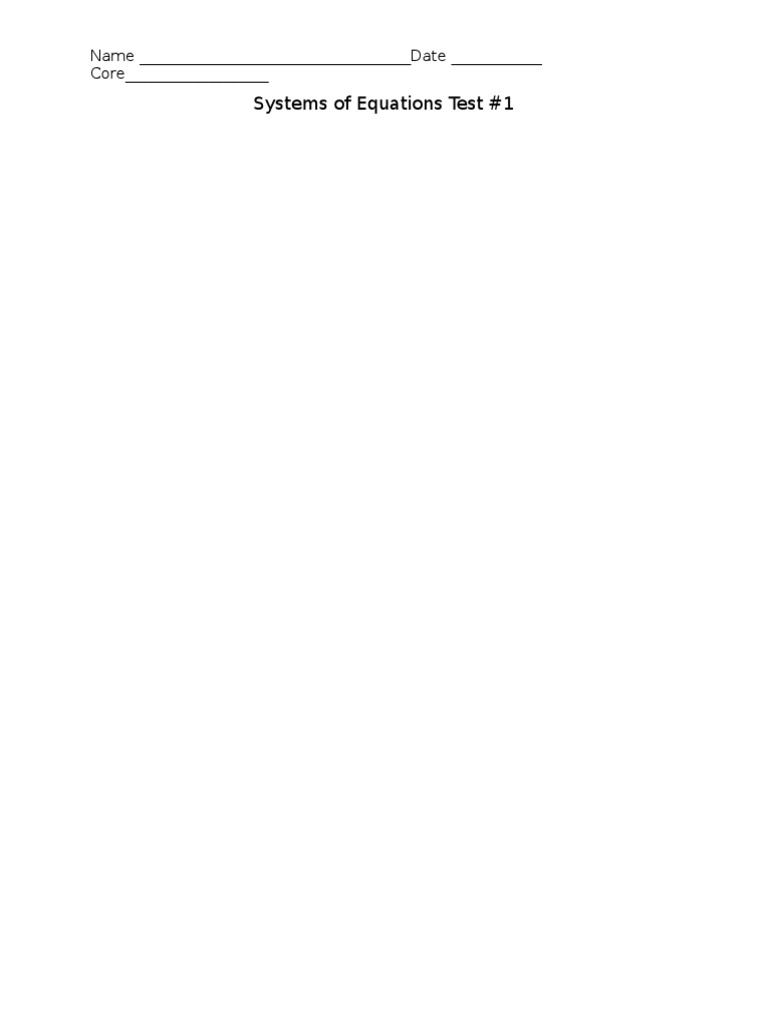 Systems of Equations Test #1 | PDF | System Of Linear Equations | Equations