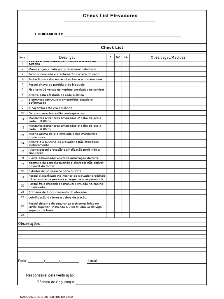 Check List - Elevadores | PDF