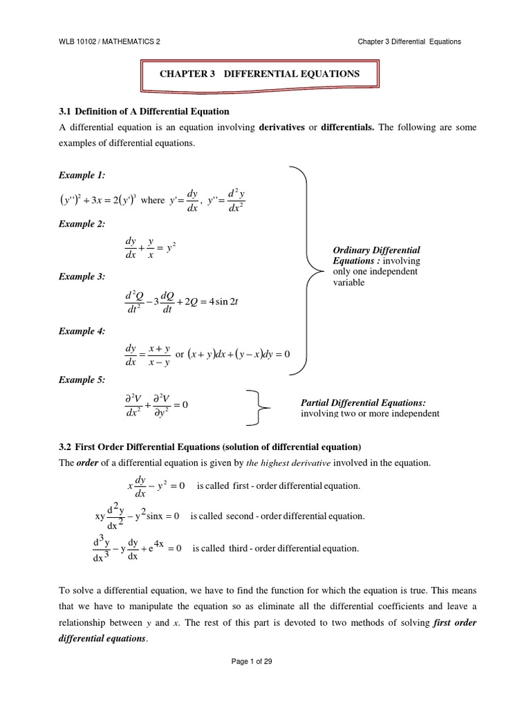 Chap 3 Differential Equations | PDF | Equations | Differential Equations