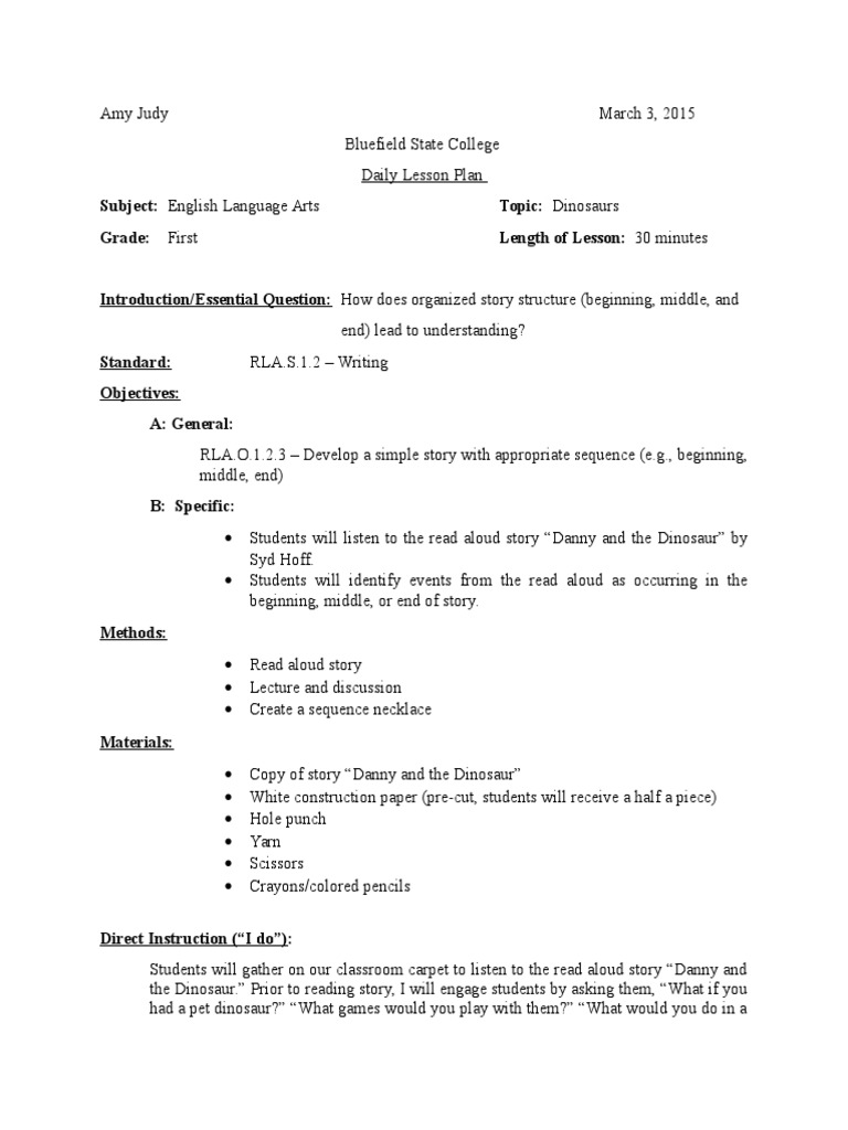 English Language Arts Lesson 1 For Unit Plan | PDF | Classroom ...
