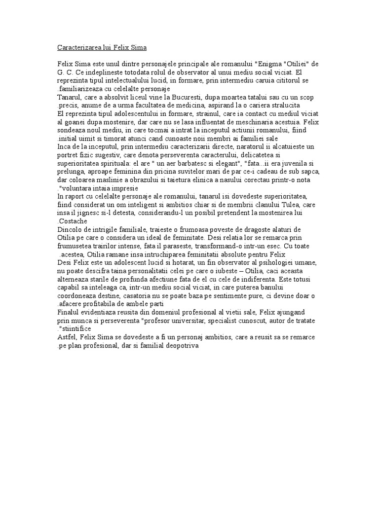 Caracterizarea Lui Felix Sima | PDF