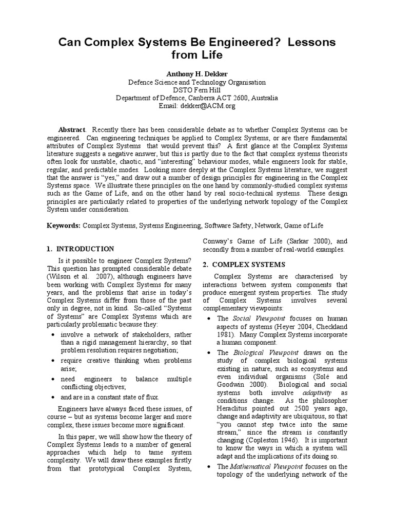 Can Complex Systems Be Engineered | Download Free PDF | Complex Systems ...