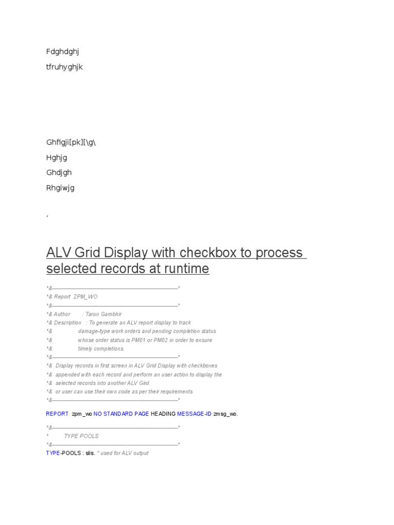 ALV Grid Display With Checkbox To Process Selected Records at Runtime | PDF | Subroutine ...