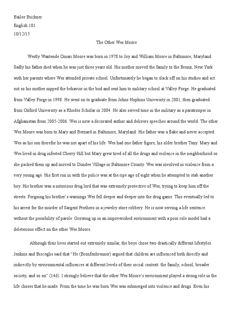 The Other Wes Moore | PDF | Adolescence | Psychology