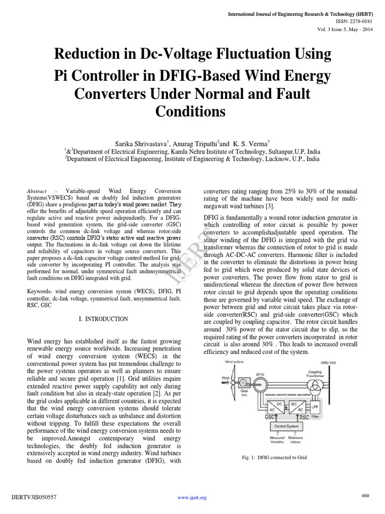 PI Controller Maintains DC Voltage in DFIG Under Faults | PDF | Wind ...
