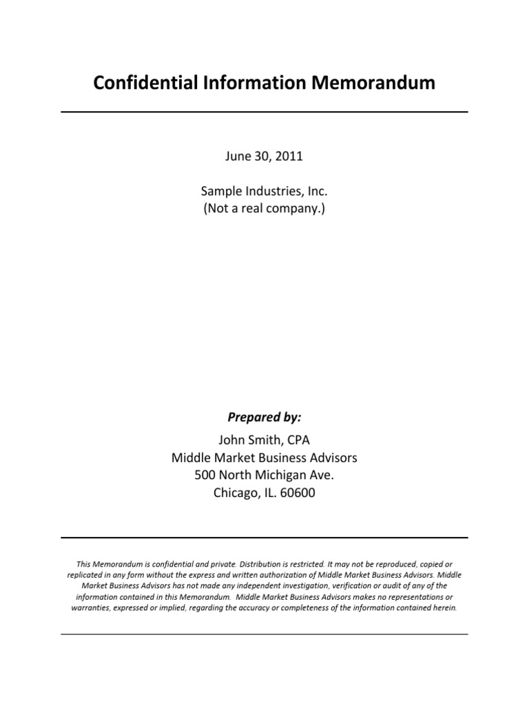 CIM - 07 - Sample Template Example (2011) | PDF | Working Capital ...