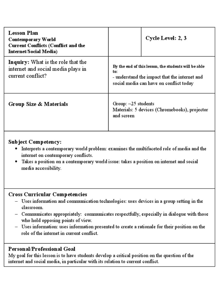 Lessonplan Conflict and Social Media | PDF