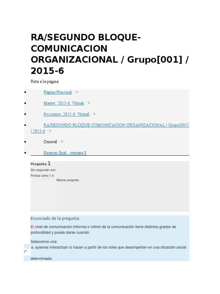 Examen Final de Comunicación Organizacional | PDF | Comunicación ...