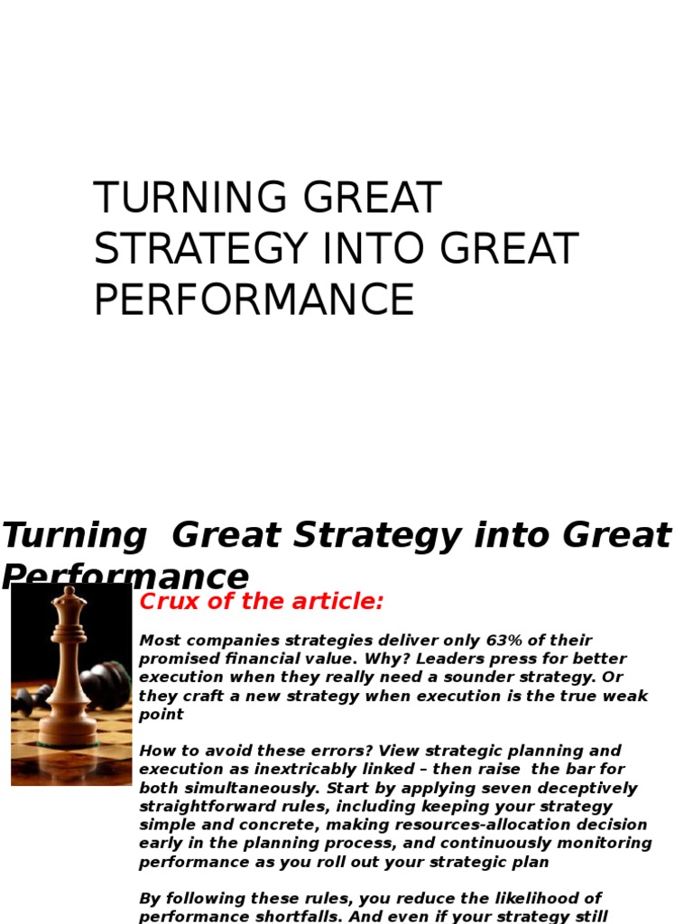 Turning Great Strategy Into Great Performance | PDF | Goal Setting | Strategic Management