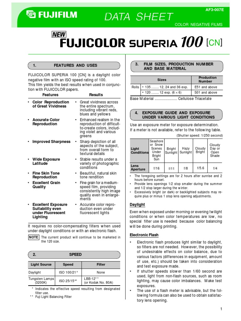 Fujicolor Superia 100 | PDF | Exposure (Photography) | Film Speed