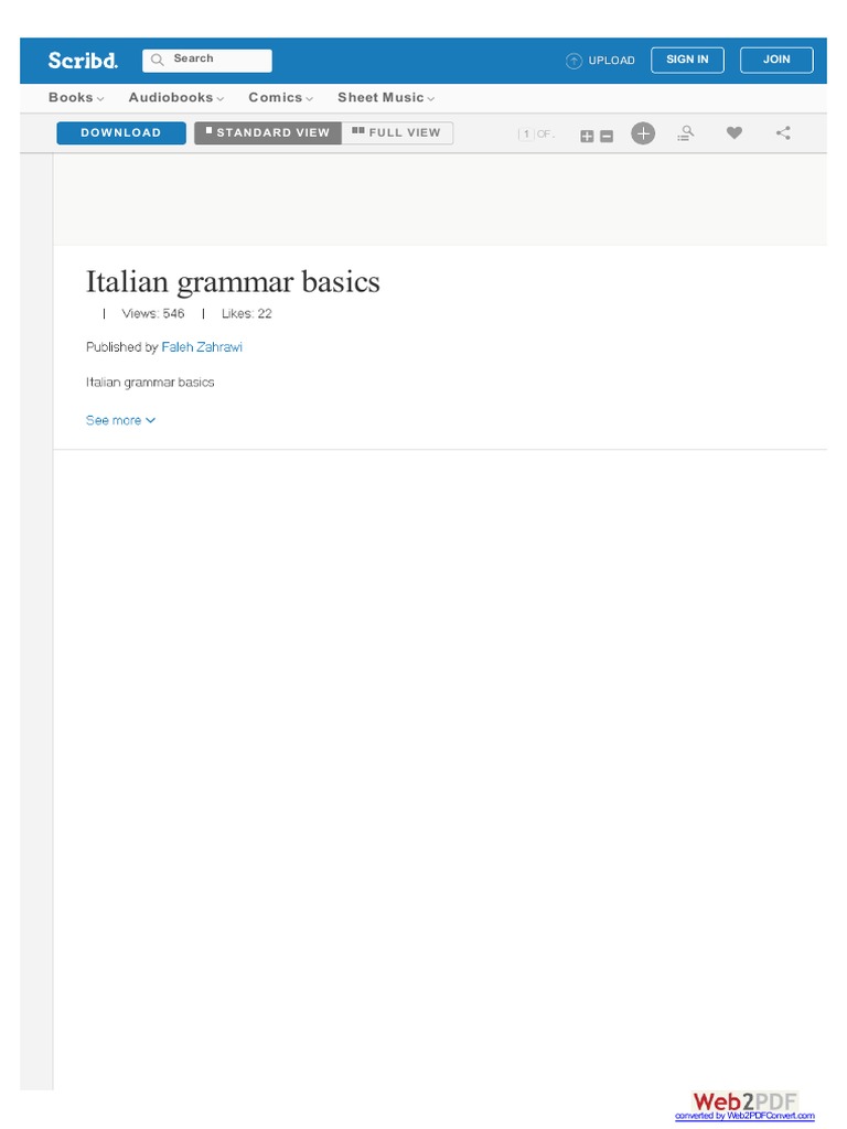 Italian Grammar Basics: B Ooks A Udiobooks Comics S Heet M Usic | PDF ...