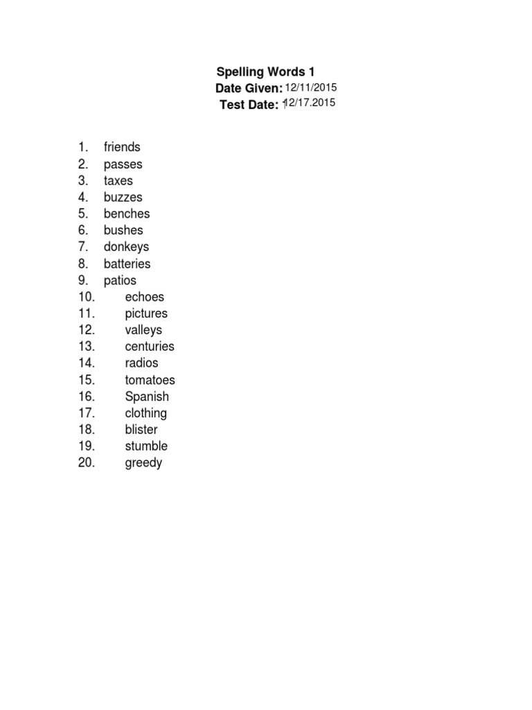 December Spelling Words List | PDF | Games & Activities | Language Arts ...