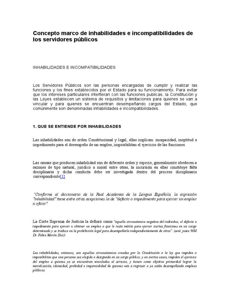 Inhabilidades e Incompatibilidades en Servidores Públicos | PDF ...