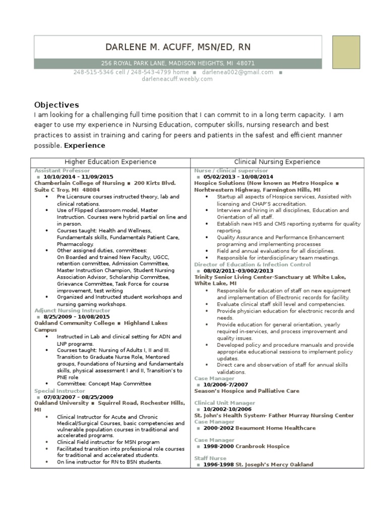 Darlene Resume 12-7-2015-With Website | PDF | Palliative Care | Nursing
