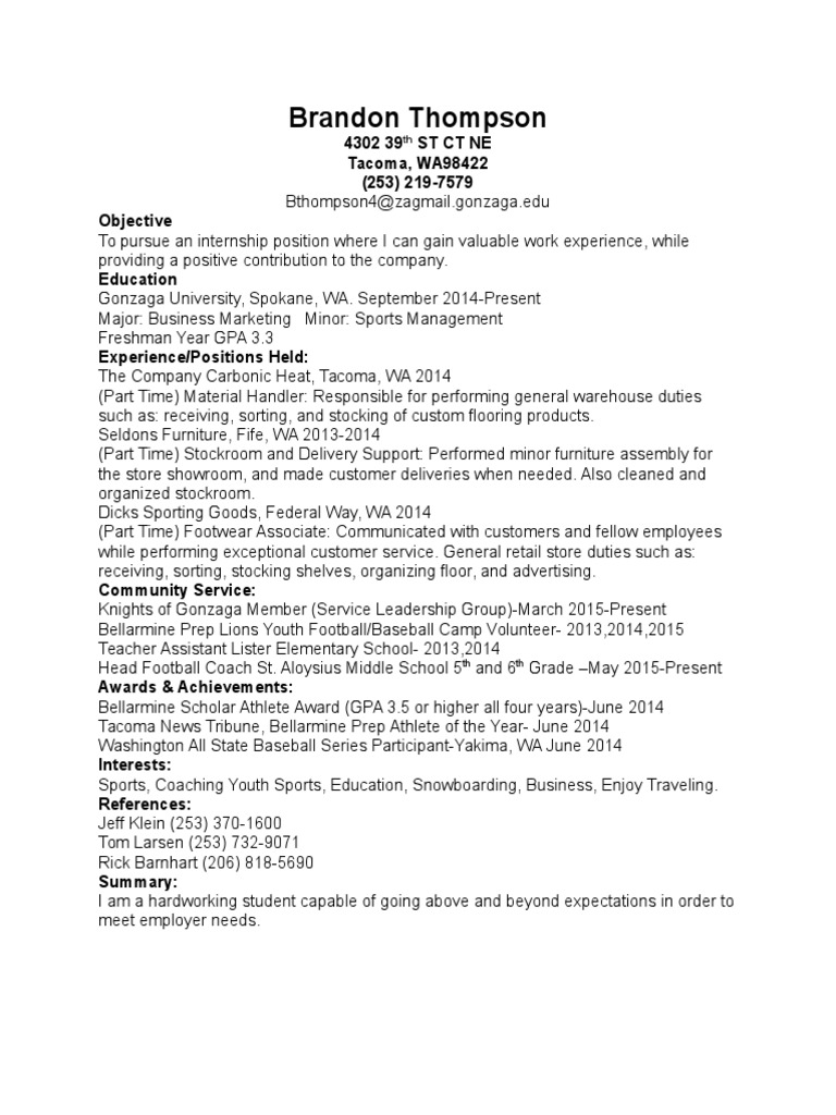 Brandon Thompson Resume | PDF
