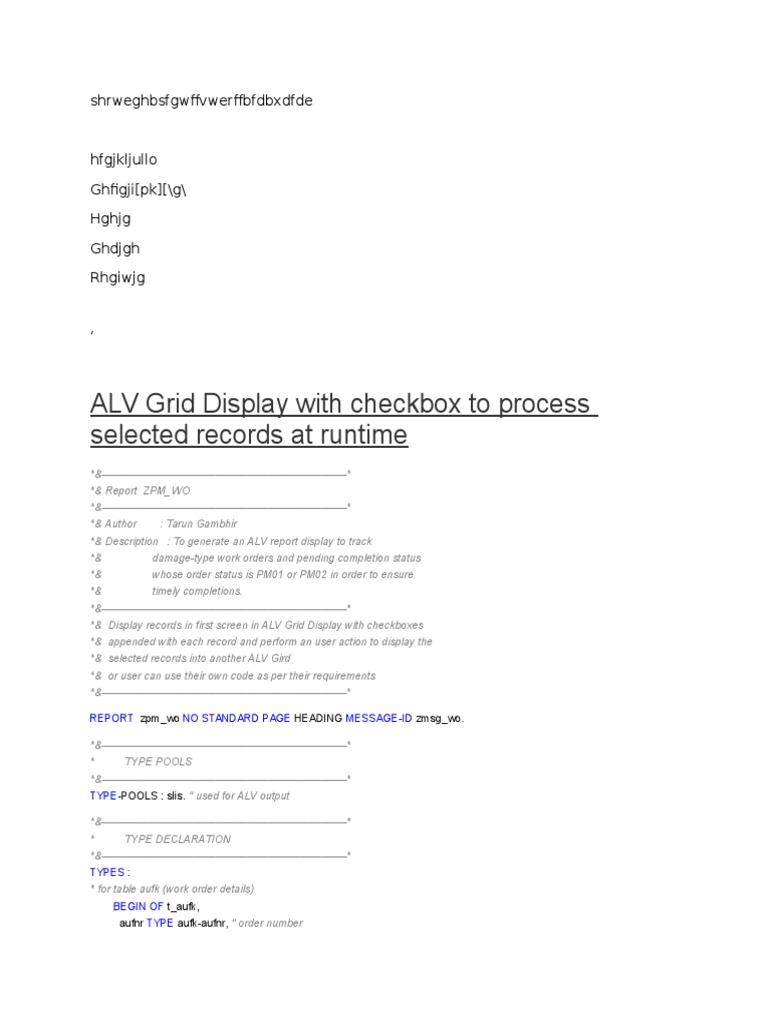 ALV Grid Display With Checkbox To Process Selected Records at Runtime | Download Free PDF ...